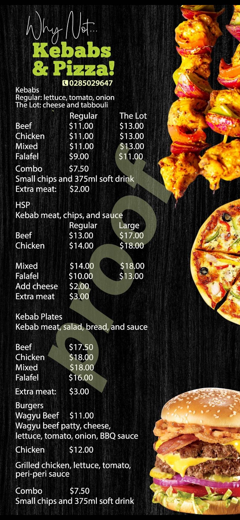 Menu at Why Not Kebabs & Pizza restaurant, Woronora
