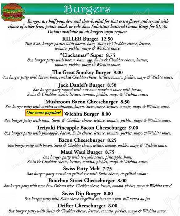Menu at Wichita Pub, Clackamas