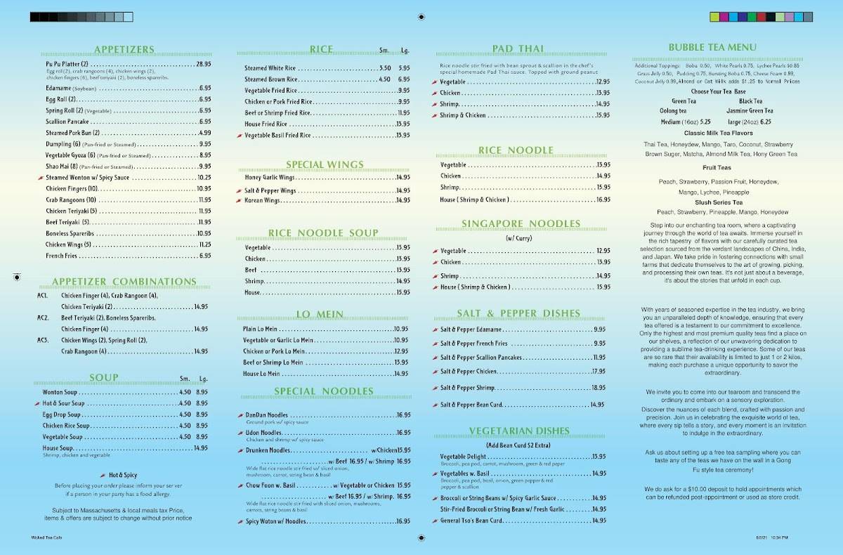 Menu at Wicked Tea Cafe, Mansfield