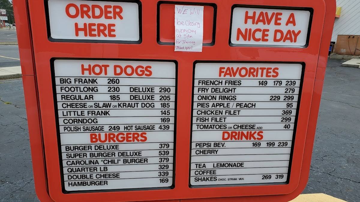 Menu at Wiener Works restaurant, Fayetteville, Ramsey St