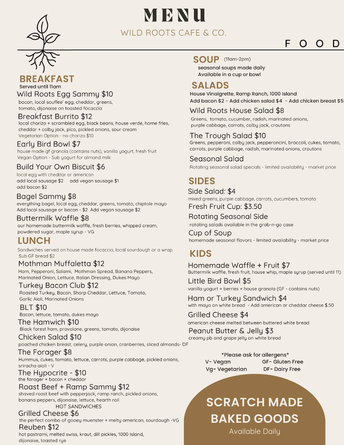 Menu at Wild Roots Cafe & Co., Romney