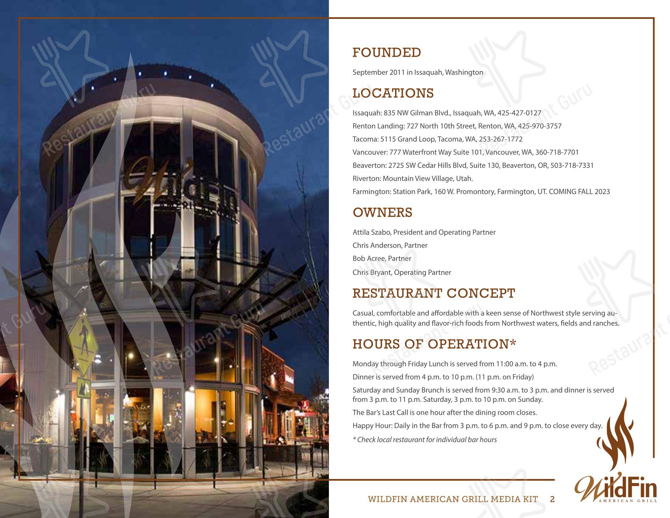 Menu at WildFin American Grill - Beaverton pub & bar, Beaverton