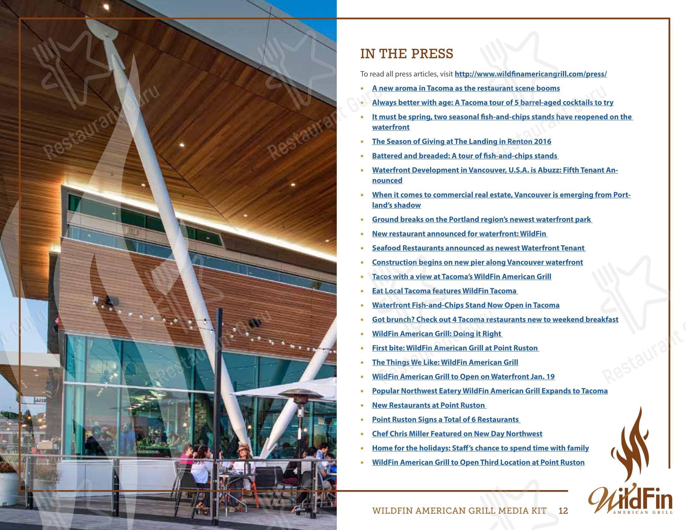 Menu at WildFin American Grill - Beaverton pub & bar, Beaverton