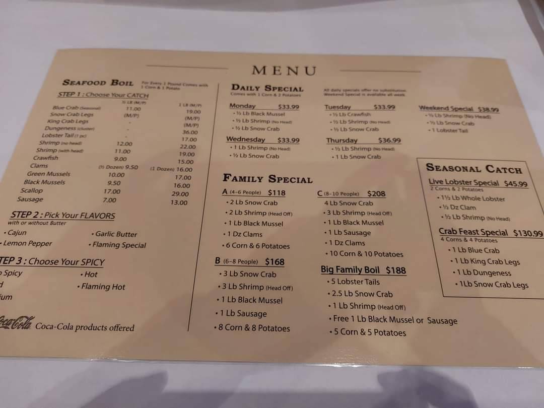 Menu at Flaming Crab Wilkes-Barre, Wilkes-Barre Township