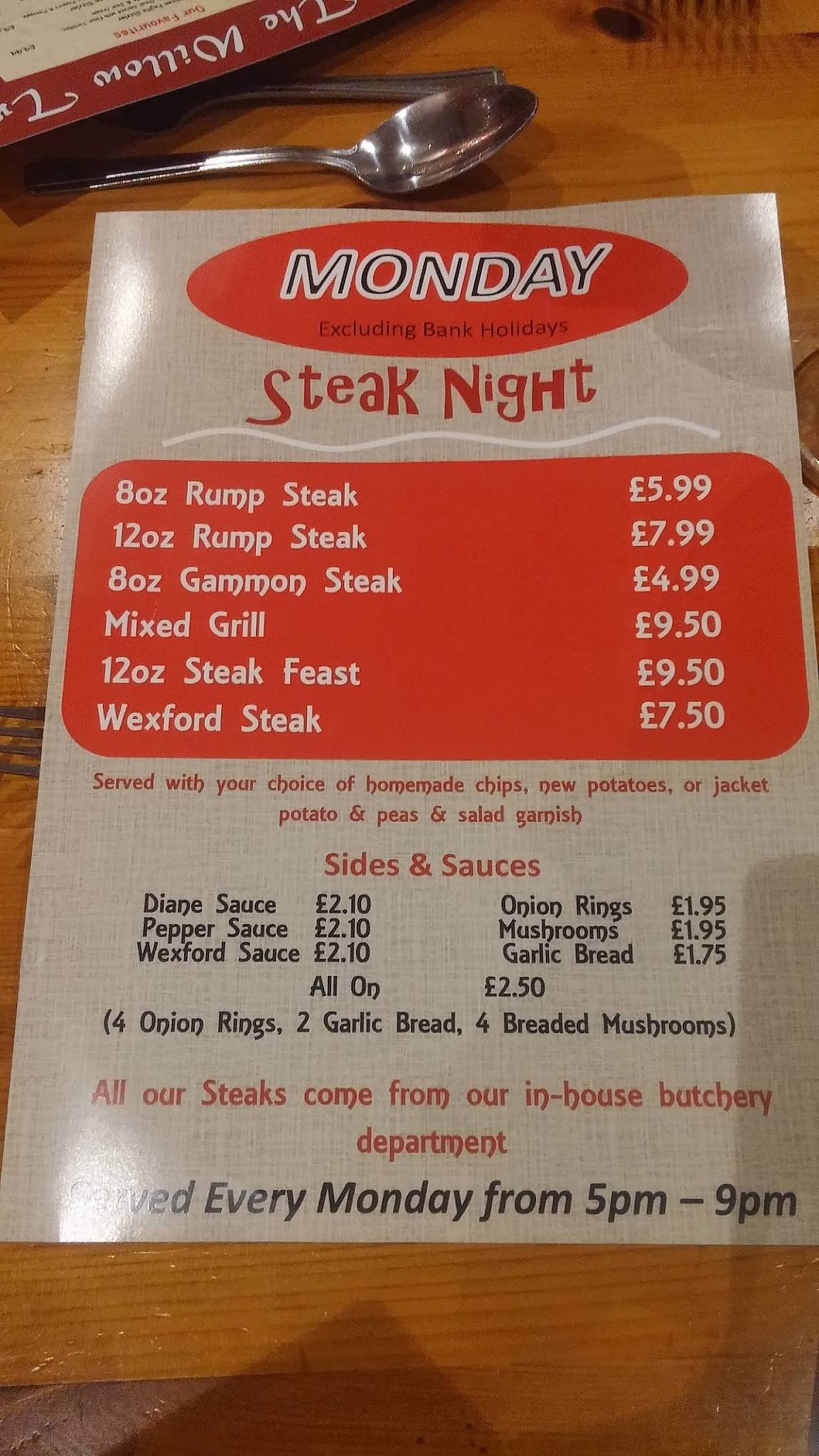 Menu At Willow Tree Inn Restaurant Nottingham
