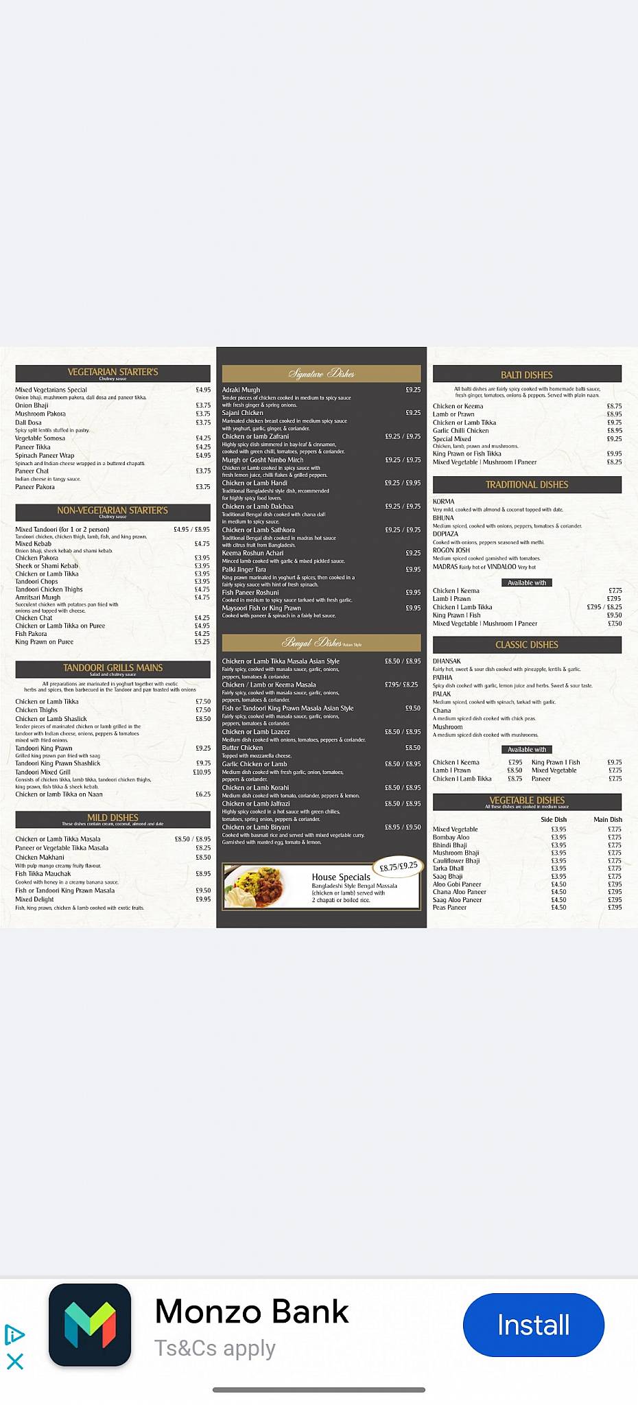 Menu at Wilsden Balti & Tandoori fast food, Bradford