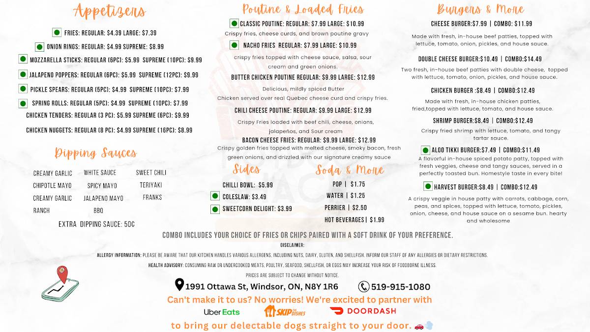 Menu at Hot Dog Shack restaurant, Windsor