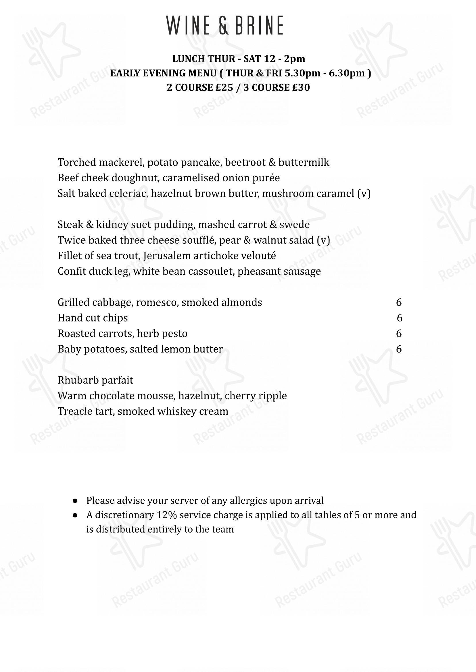 Menu at Wine and Brine restaurant, Moira