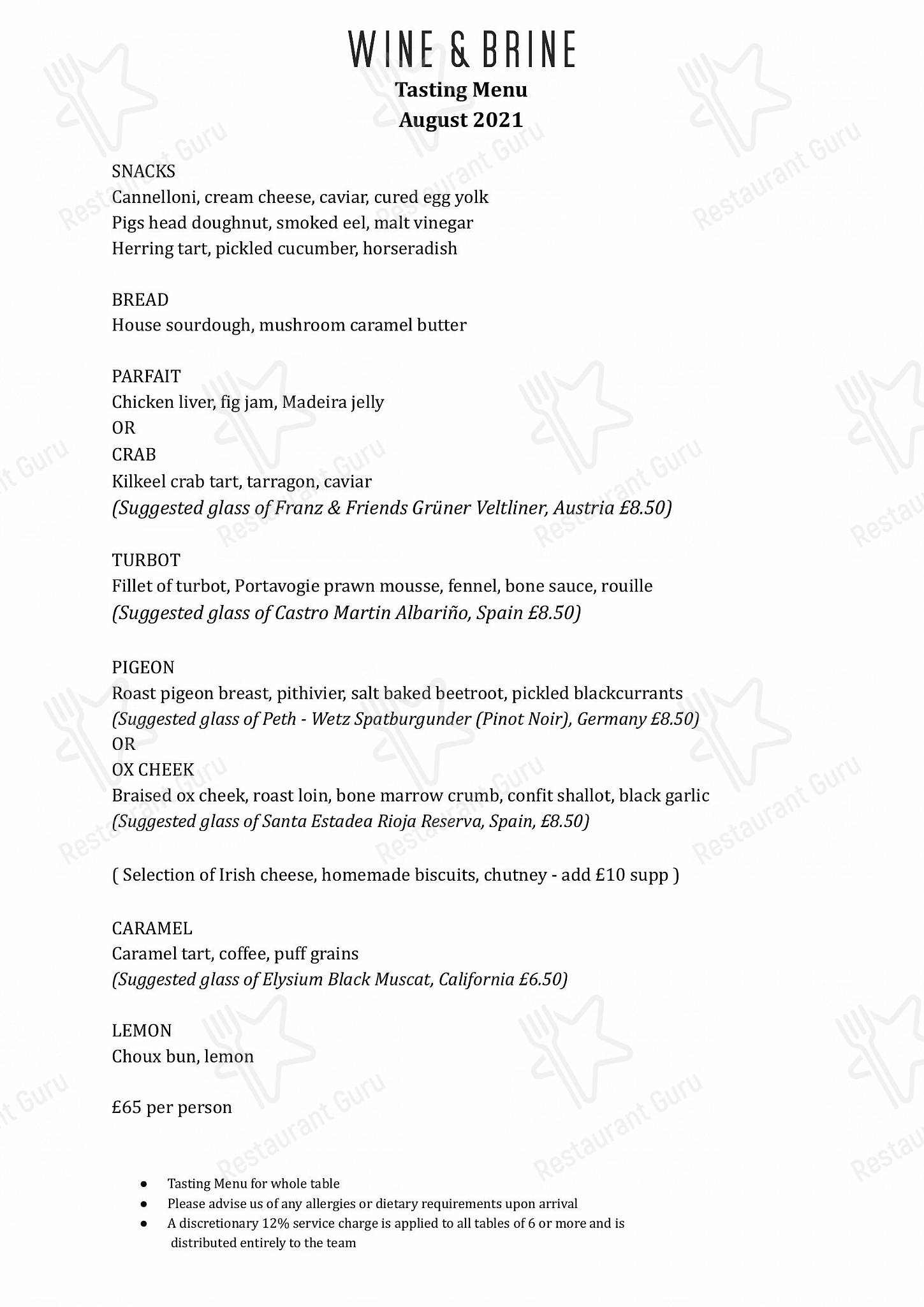 Menu at Wine and Brine restaurant, Moira
