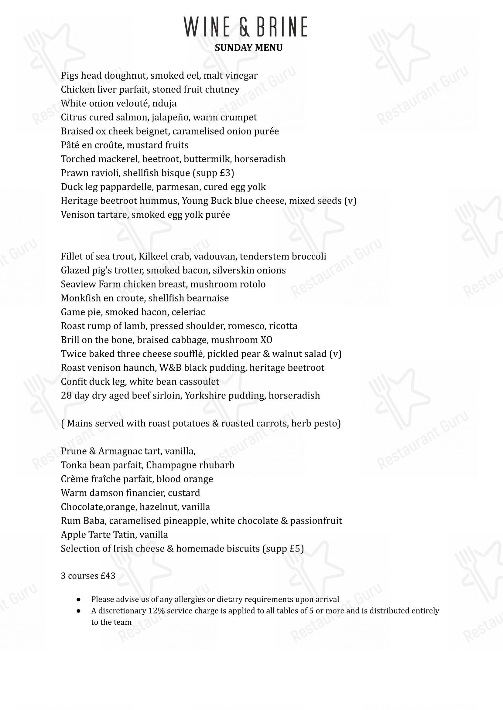 Menu at Wine and Brine restaurant, Moira