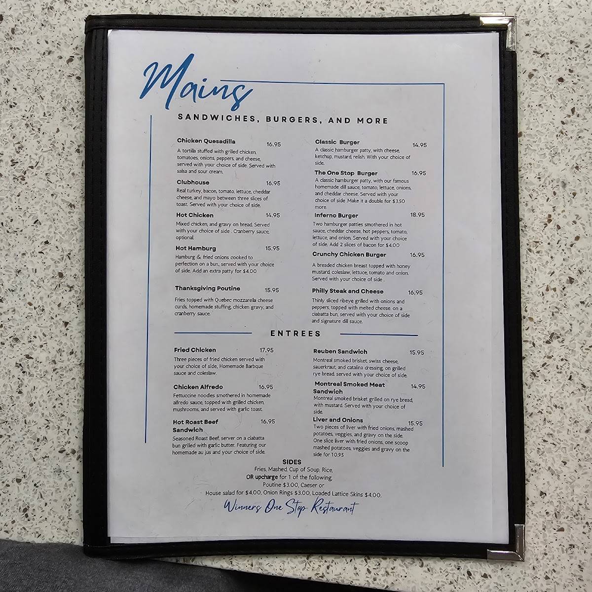 Menu at Winners World/Winners One Stop restaurant, Yarmouth