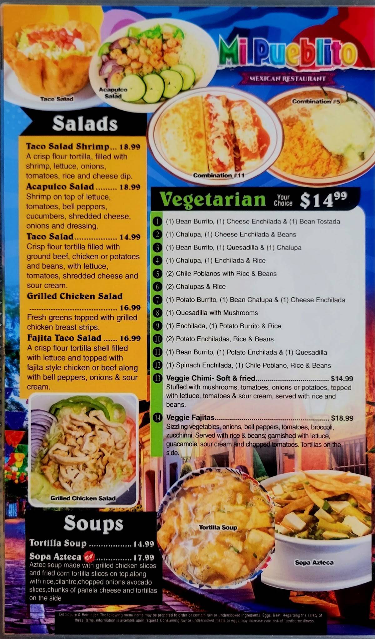 Menu at Mi Pueblito restaurant, Winterset