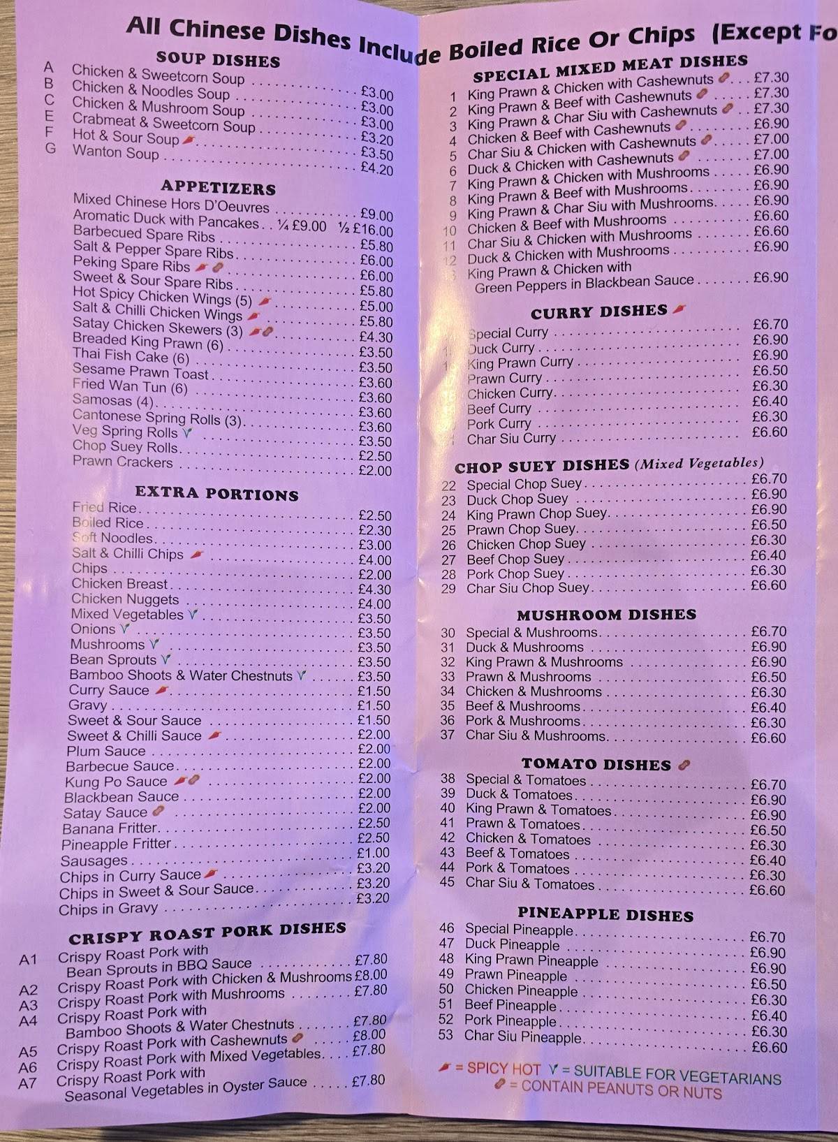 Menu at Wo Foong fast food, Colwyn Bay, 242 Abergele Rd