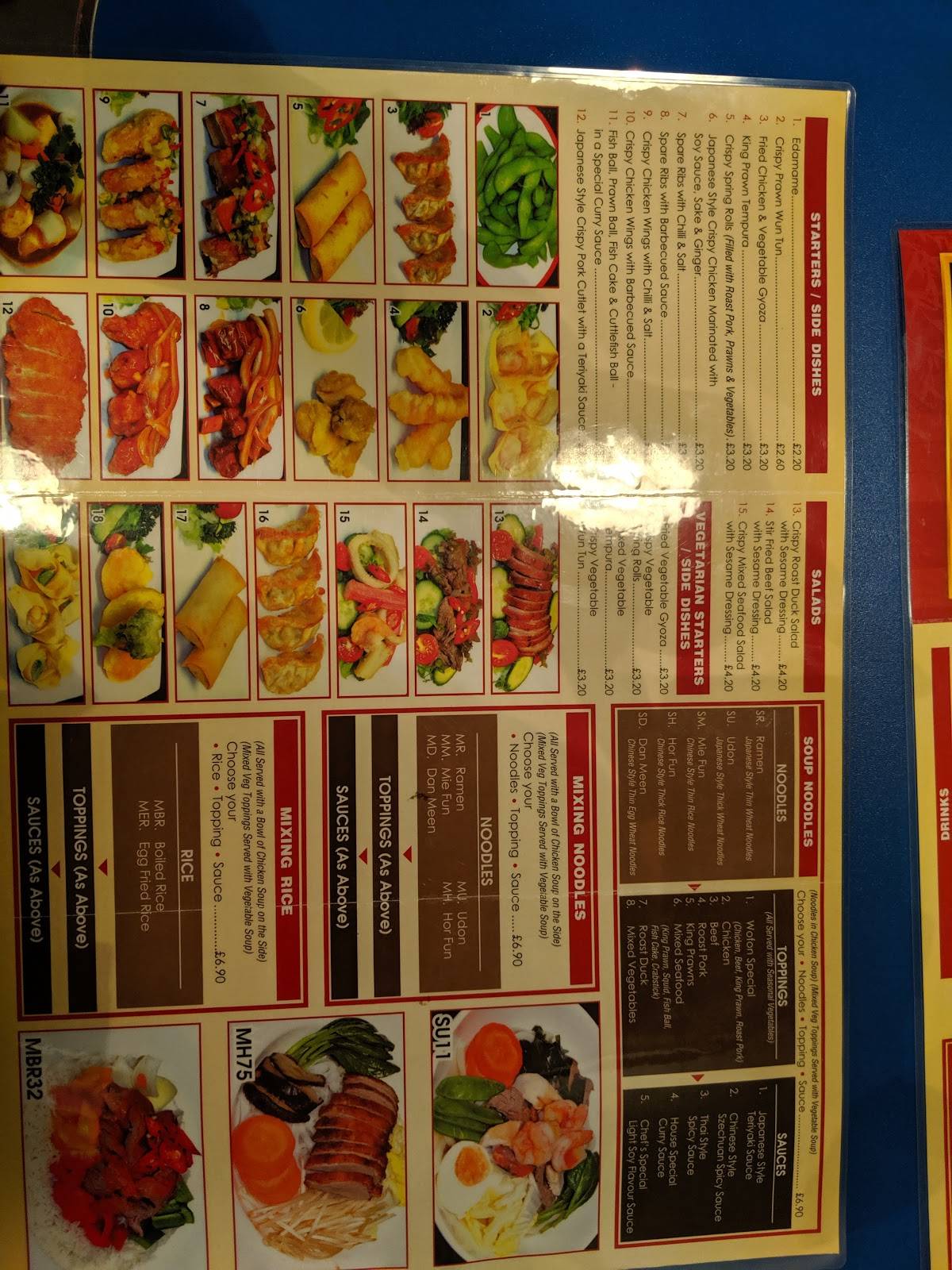 Menu at Wofon restaurant, Royal Leamington Spa