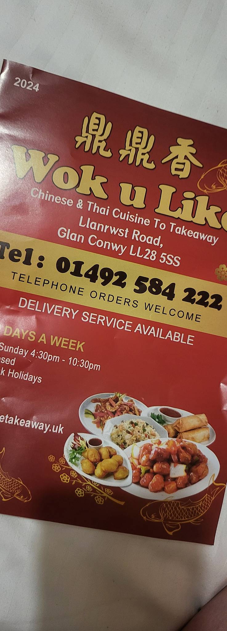Menu at Wok U Like restaurant, Llansanffraid Glan Conwy, Beach Bank