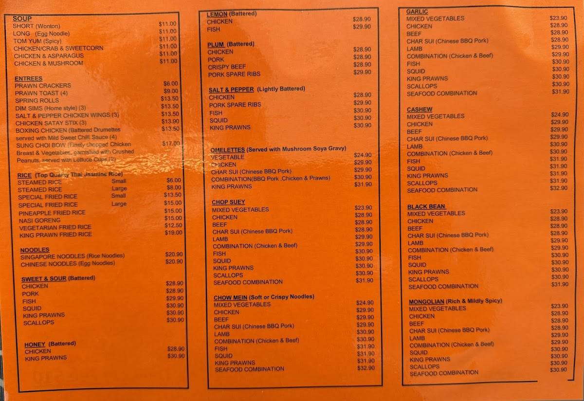 Menu at Woks Up restaurant, Tennant Creek