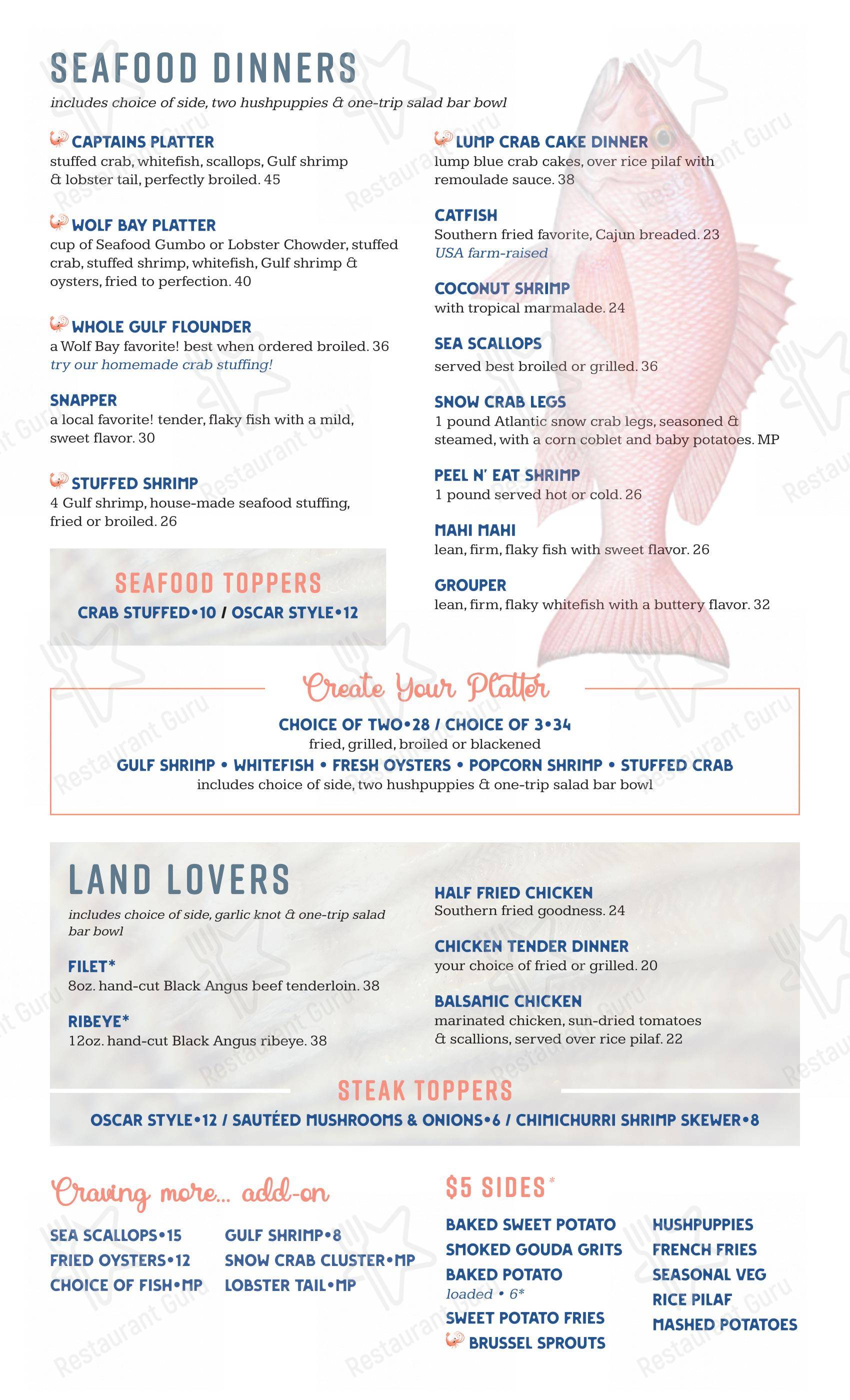 Menu at Wolf Bay Restaurant at Foley, Foley, Miflin Rd