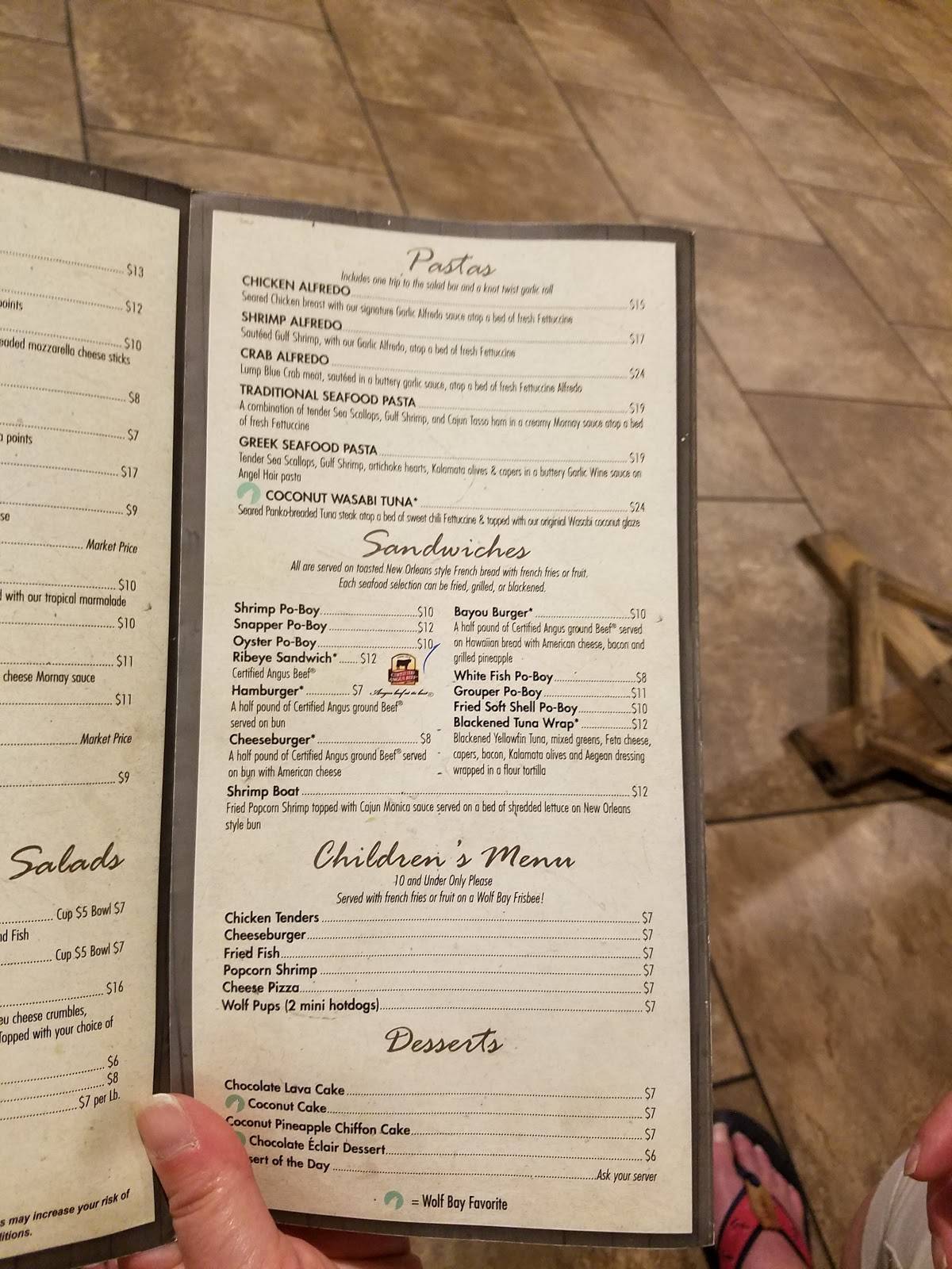 Menu at Wolf Bay Restaurant at Foley, Foley, Miflin Rd
