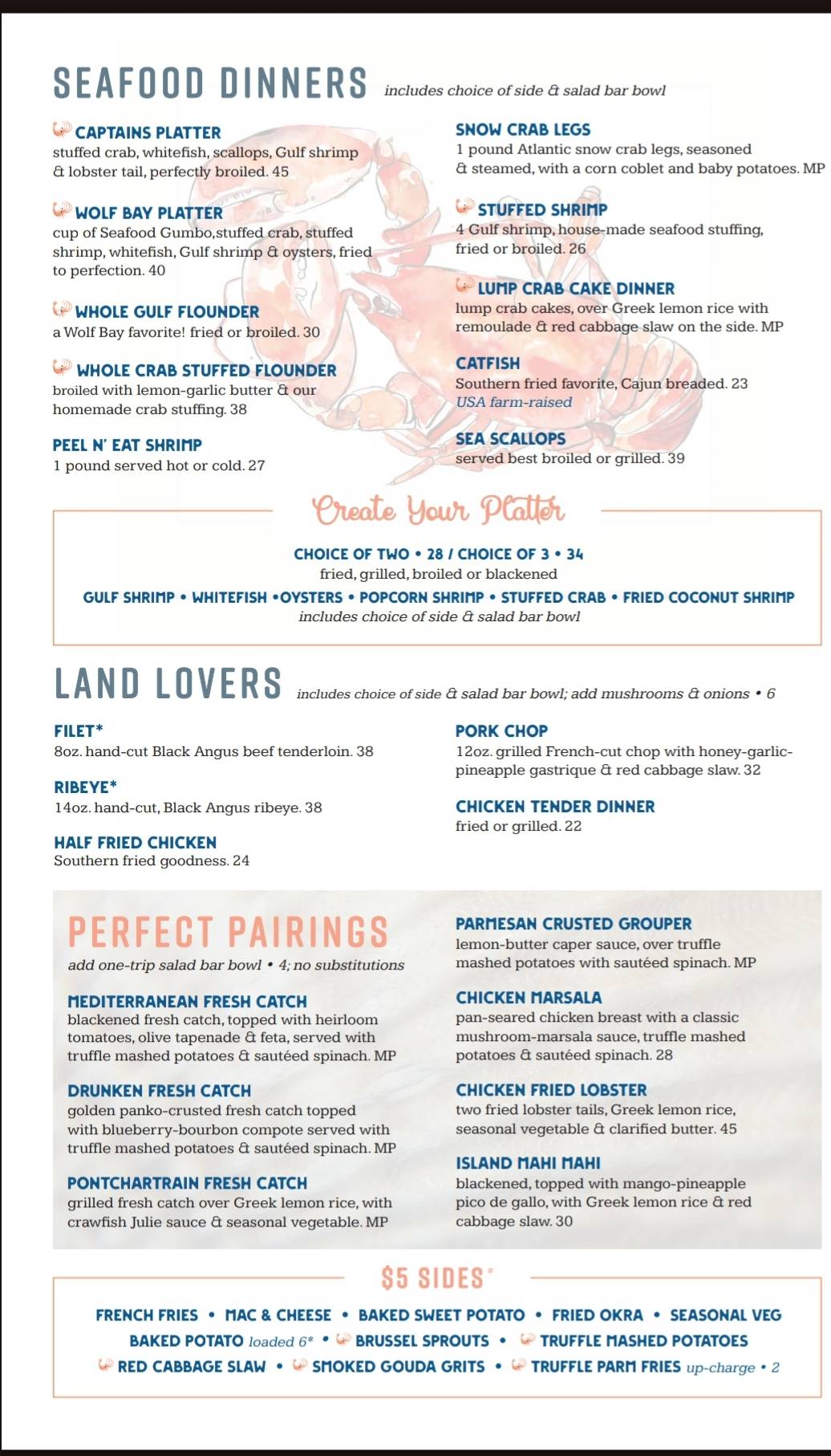 Menu at Wolf Bay Restaurant at Foley, Foley, Miflin Rd