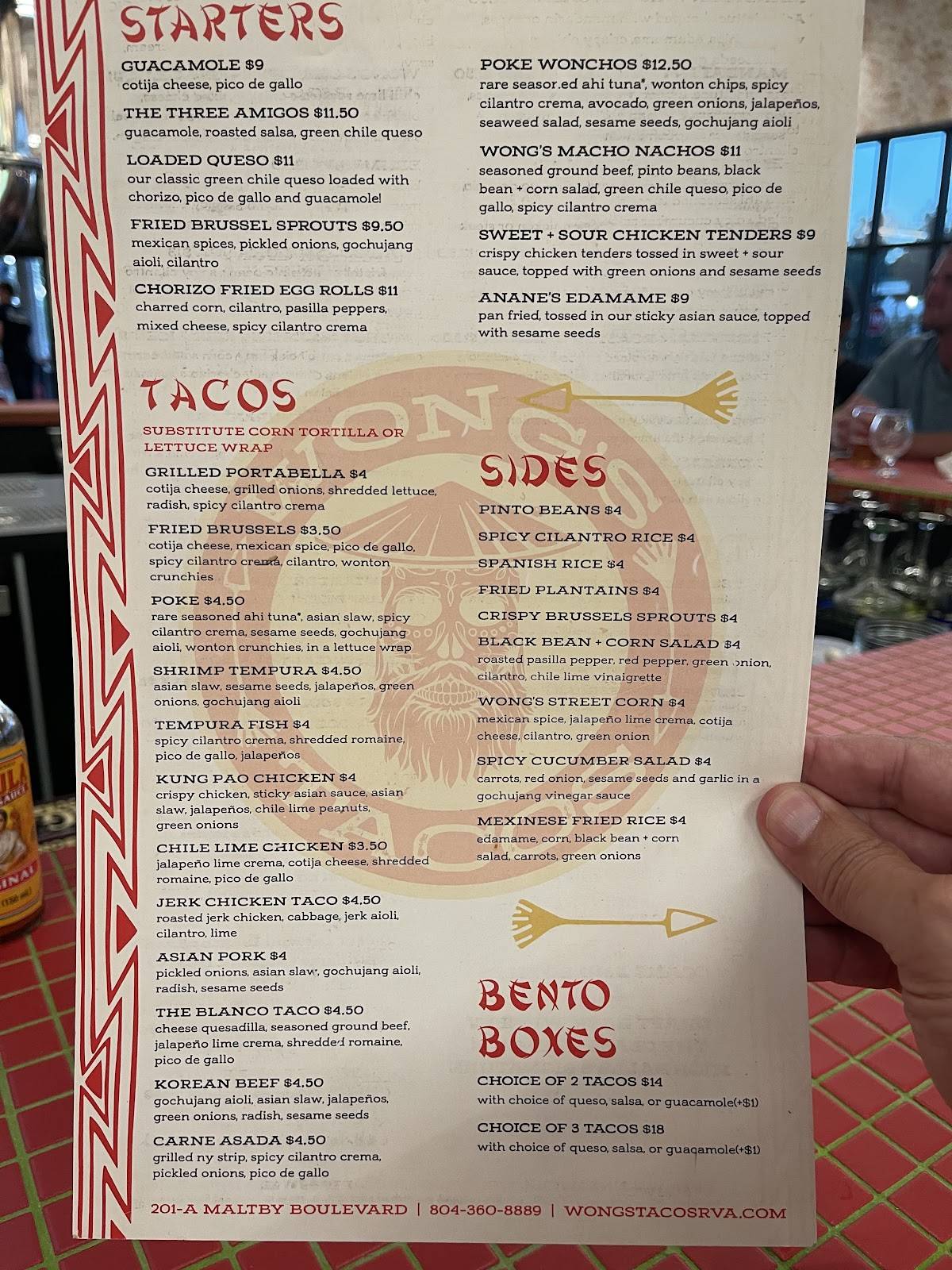 Menu at Wong's Tacos - Greengate restaurant, Richmond
