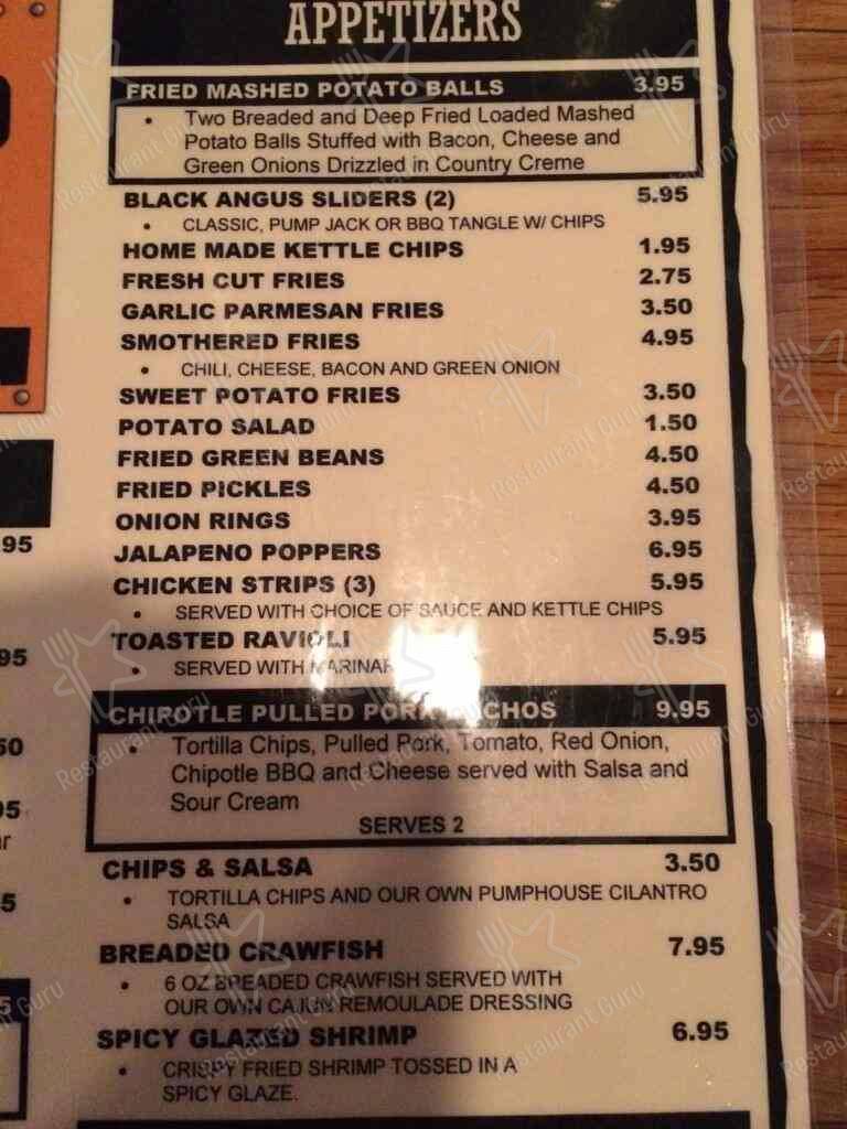 Menu at The Pump House Bar & Grill, Wood River