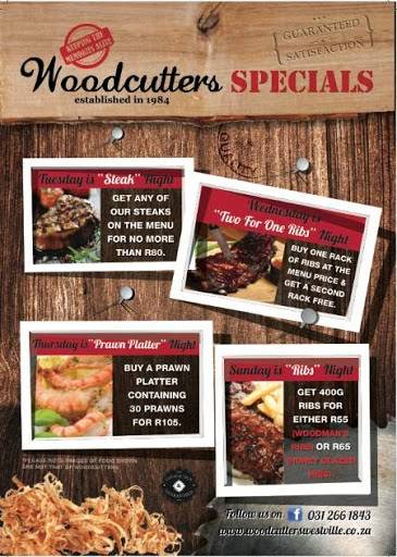 Menu at Woodcutters Restaurant, Durban