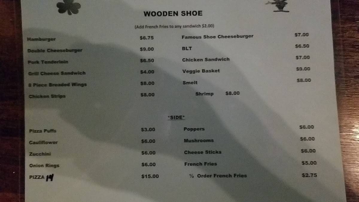 Menu at Wooden Shoe pub & bar, Mishawaka