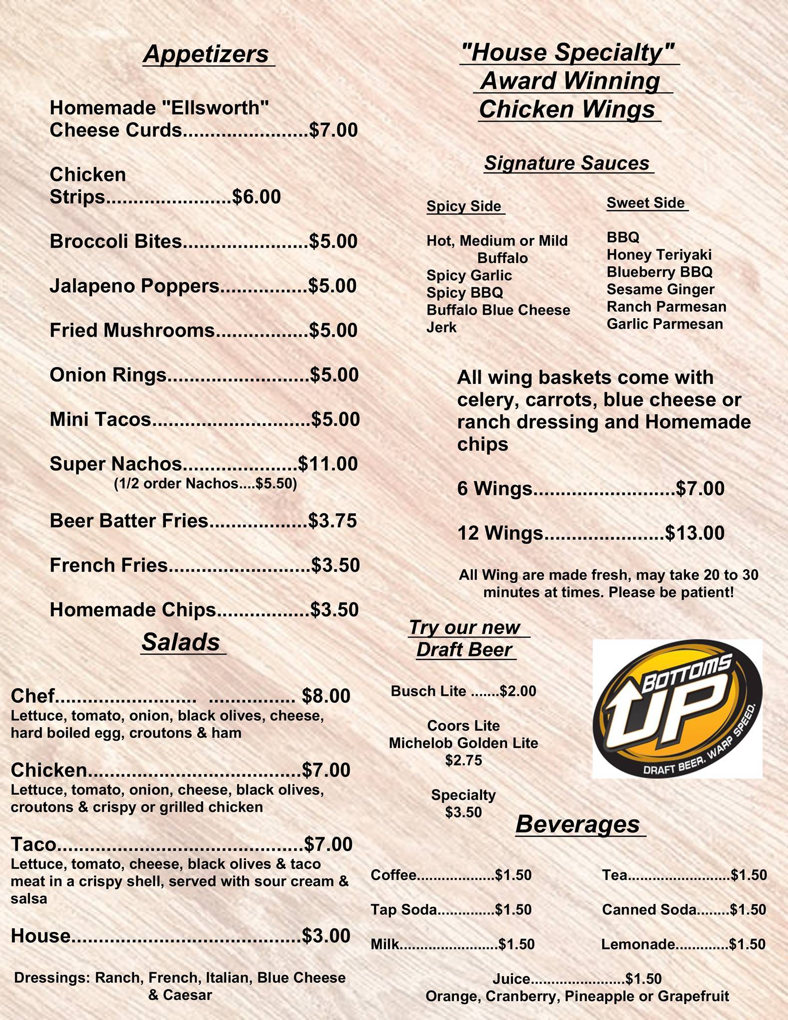 Menu at Wildwood Bar & Restaurant, Woodville