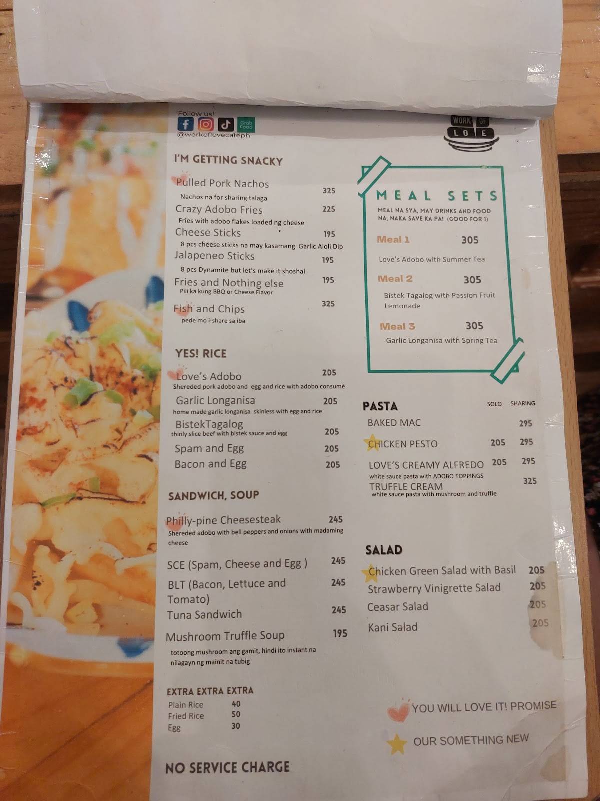 Menu at Work of Love Cafe, Pasig