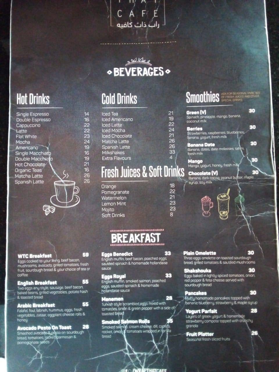 Menu at Wrap That Cafe, Dubai