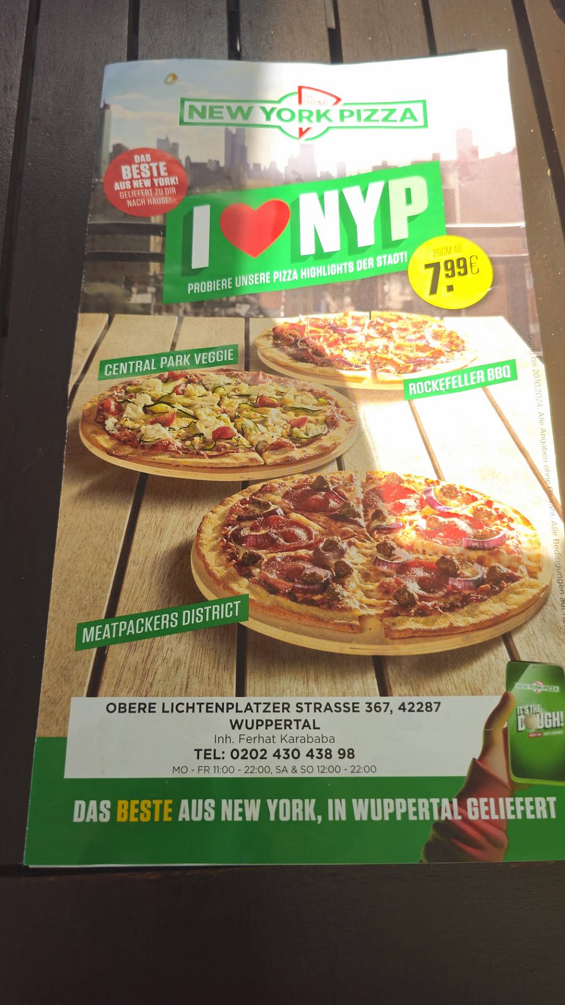 Speisekarte von New York Pizza, Wuppertal, Ob. Lichtenplatzer Str. 367