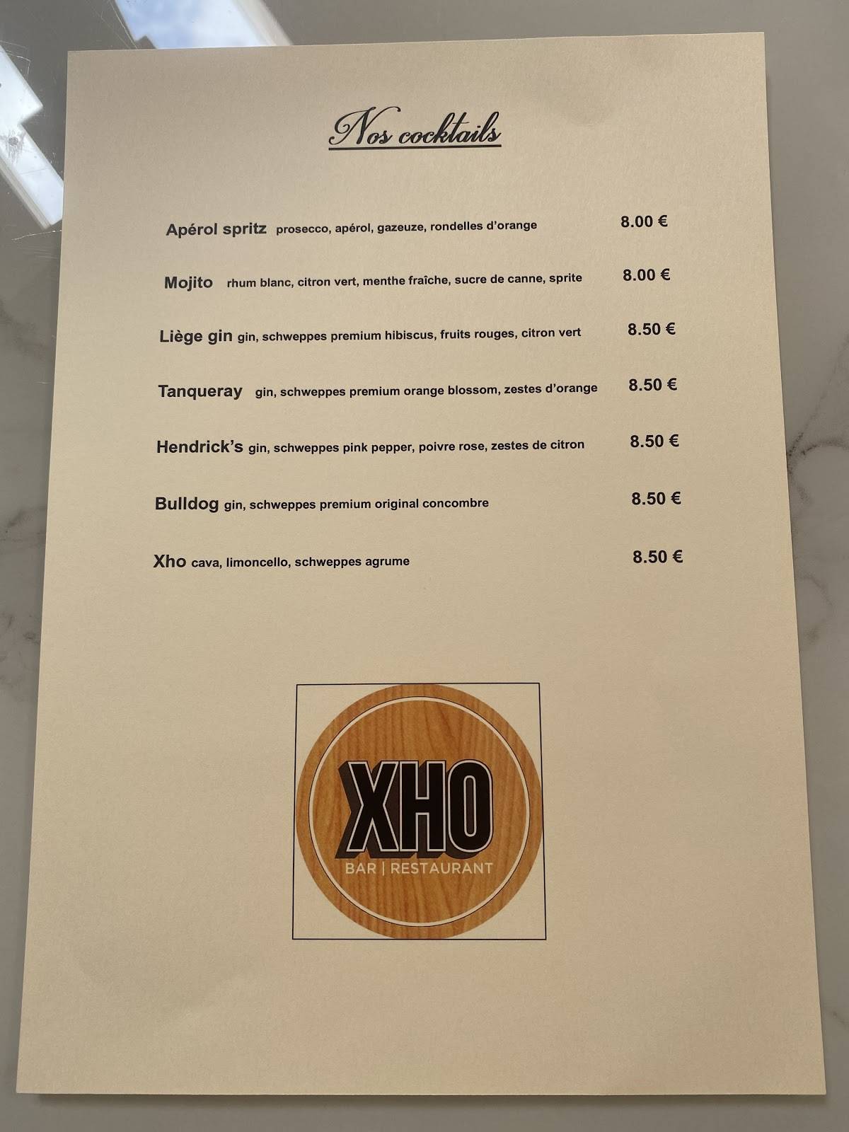 Menu au XHO restaurant, Liège