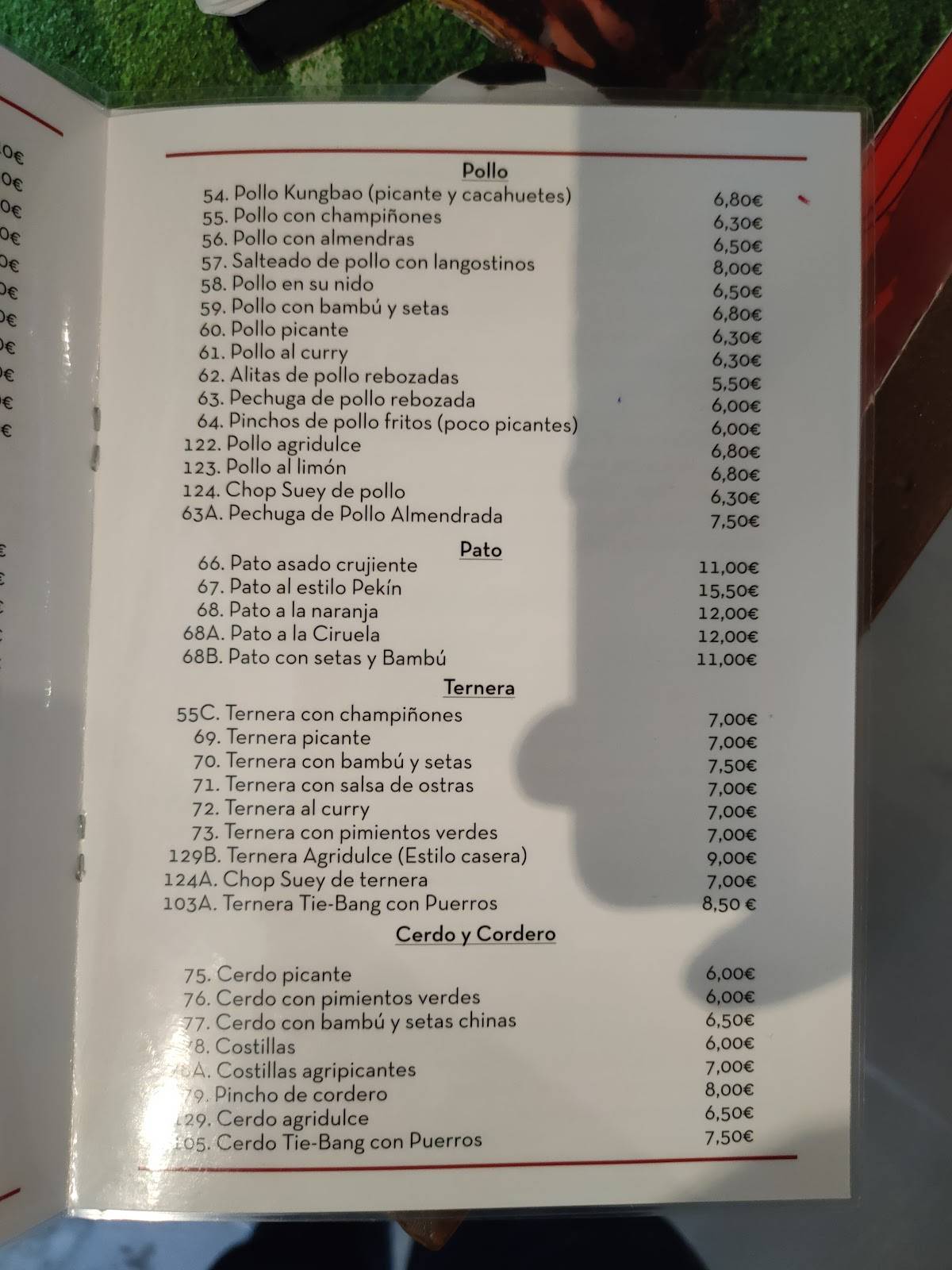 Carta del restaurante Xin Xin, Sa Vileta-Son Rapinya