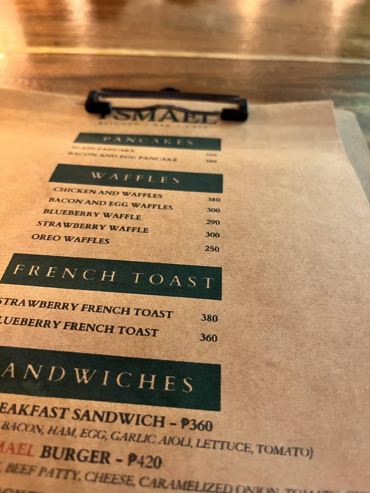 Carta de YSMAEL Kitchen x Bar x Café, Santa Maria
