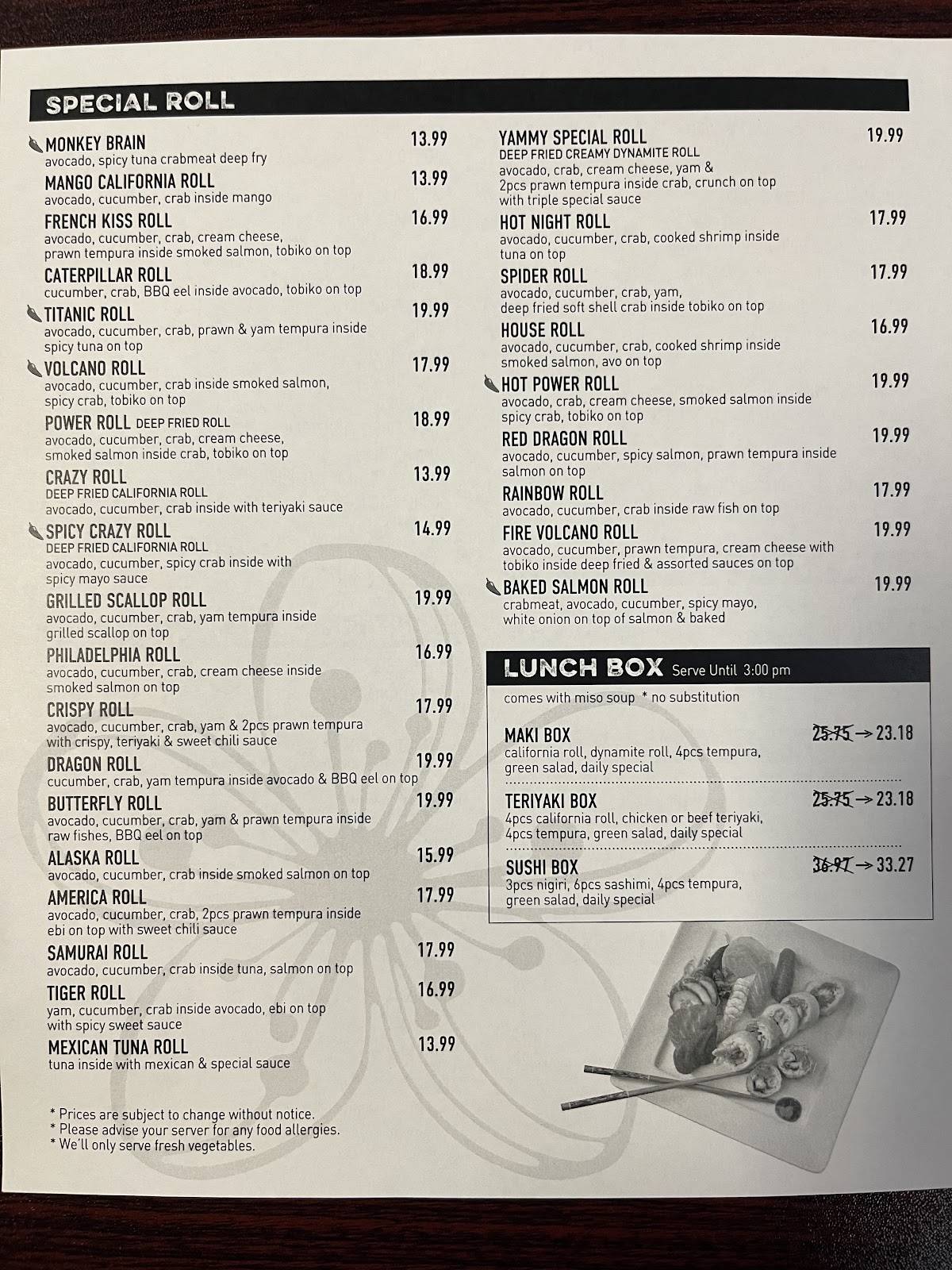 Menu at Yammy Sushi Restaurant, Fort Nelson