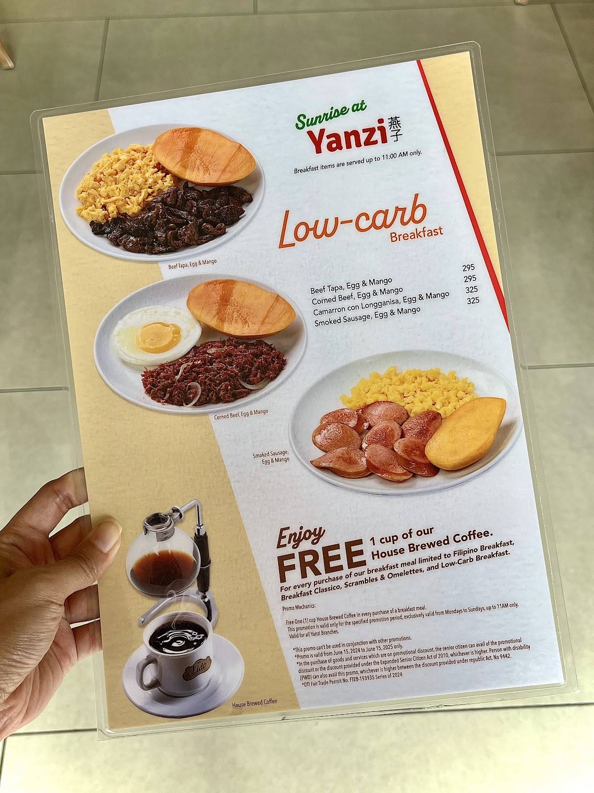 Menu at Yanzi restaurant, Marikina