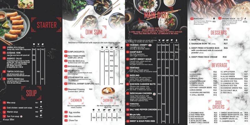Menu at Yasong Craighall restaurant, Randburg