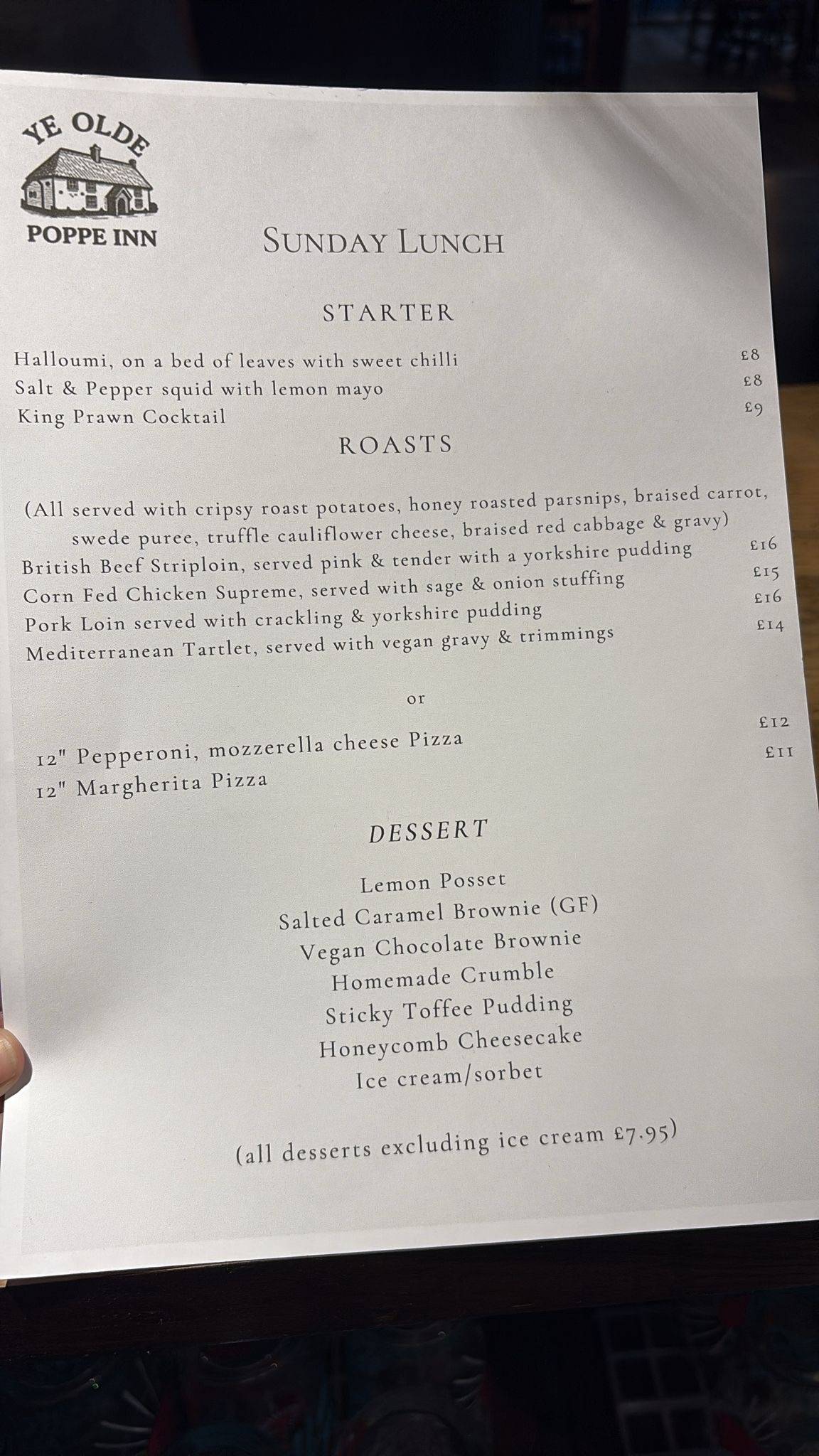 Menu at Ye olde poppe inn pub & bar, Chard