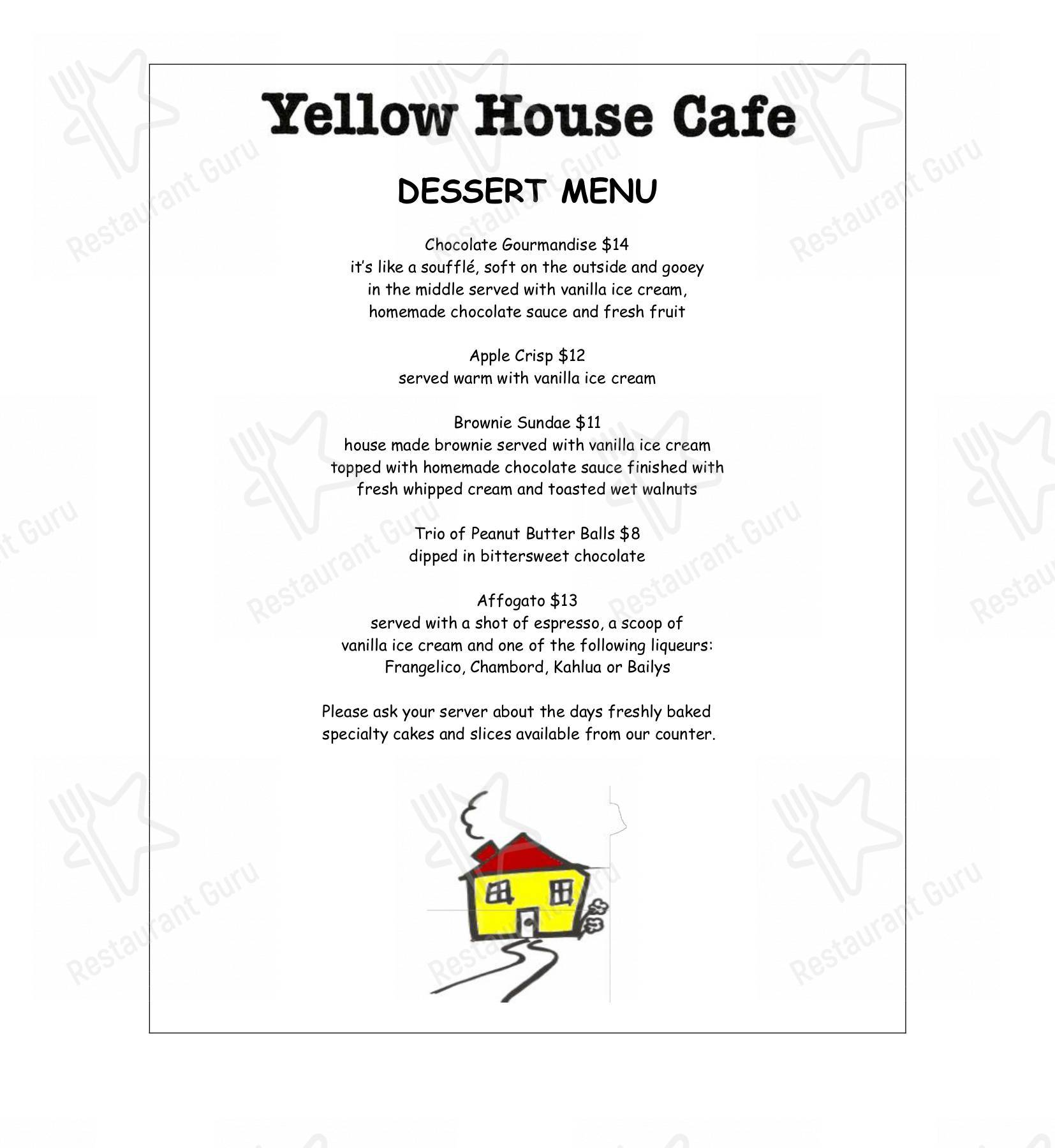 Menu at Yellow House Cafe & Restaurant, Westport