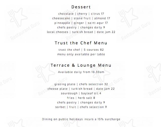Menu at Yering Station Winery pub & bar, Yering