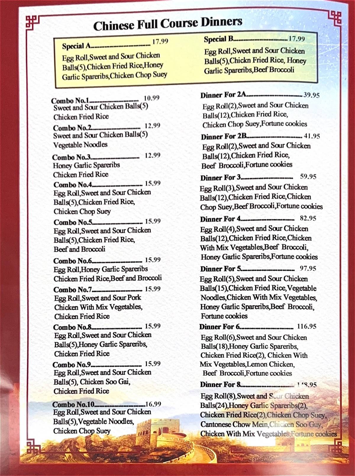 Menu at Ye's Wok Restaurant, Paradise