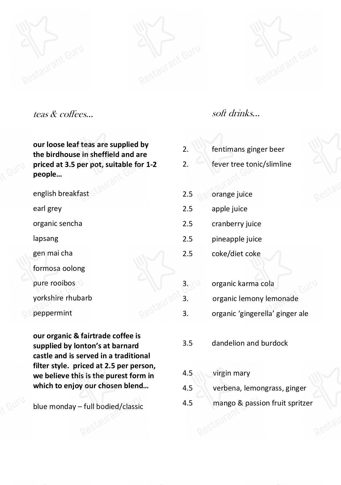 Menu at Skosh restaurant, York