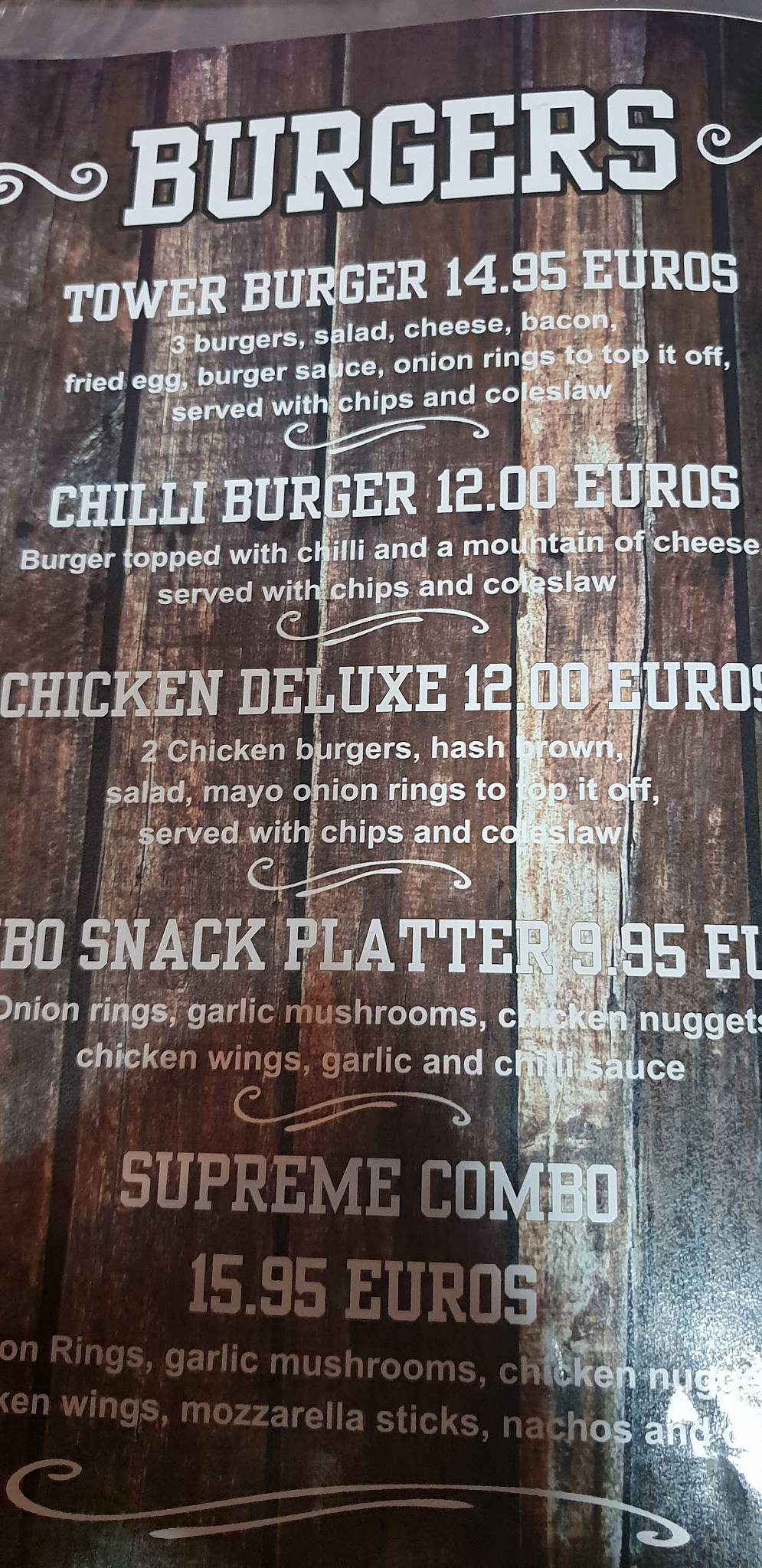 Menu at Yorkshire Pride 1 pub & bar, Benidorm
