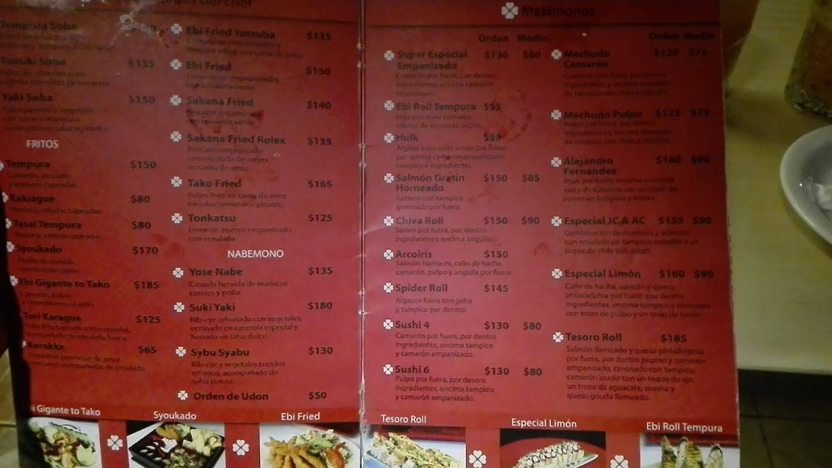 Carta del restaurante Yotsuba Sushi Norte, Aguascalientes, Plaza Privilege