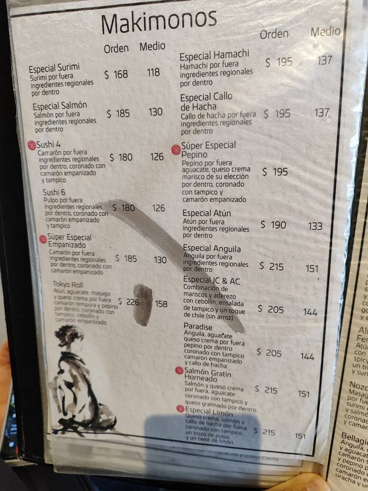 Carta del restaurante Yotsuba Sushi Norte, Aguascalientes, Plaza Privilege