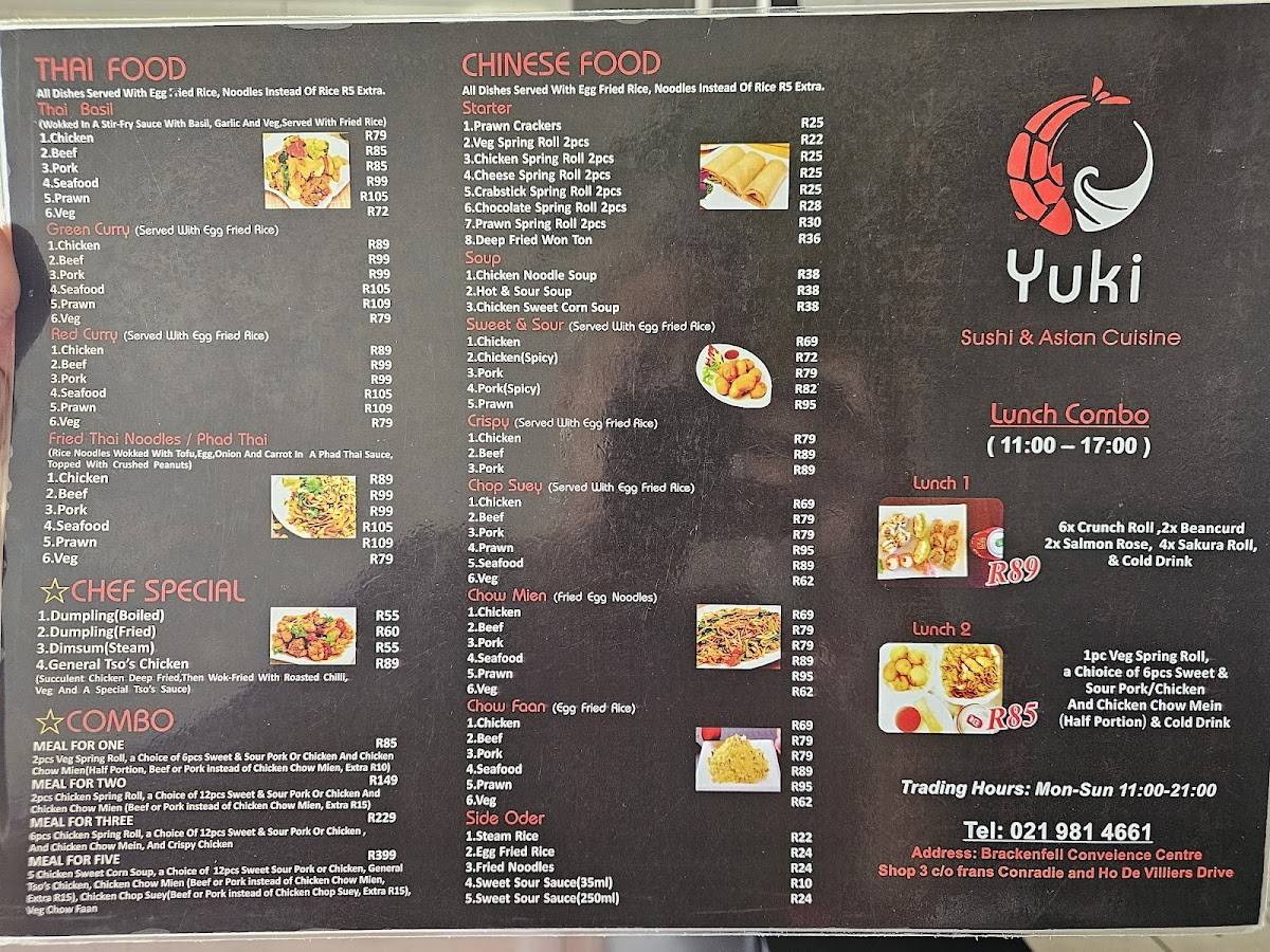 Menu at Yuki Sushi & Asian Cuisine Brackenfell restaurant, Cape Town ...