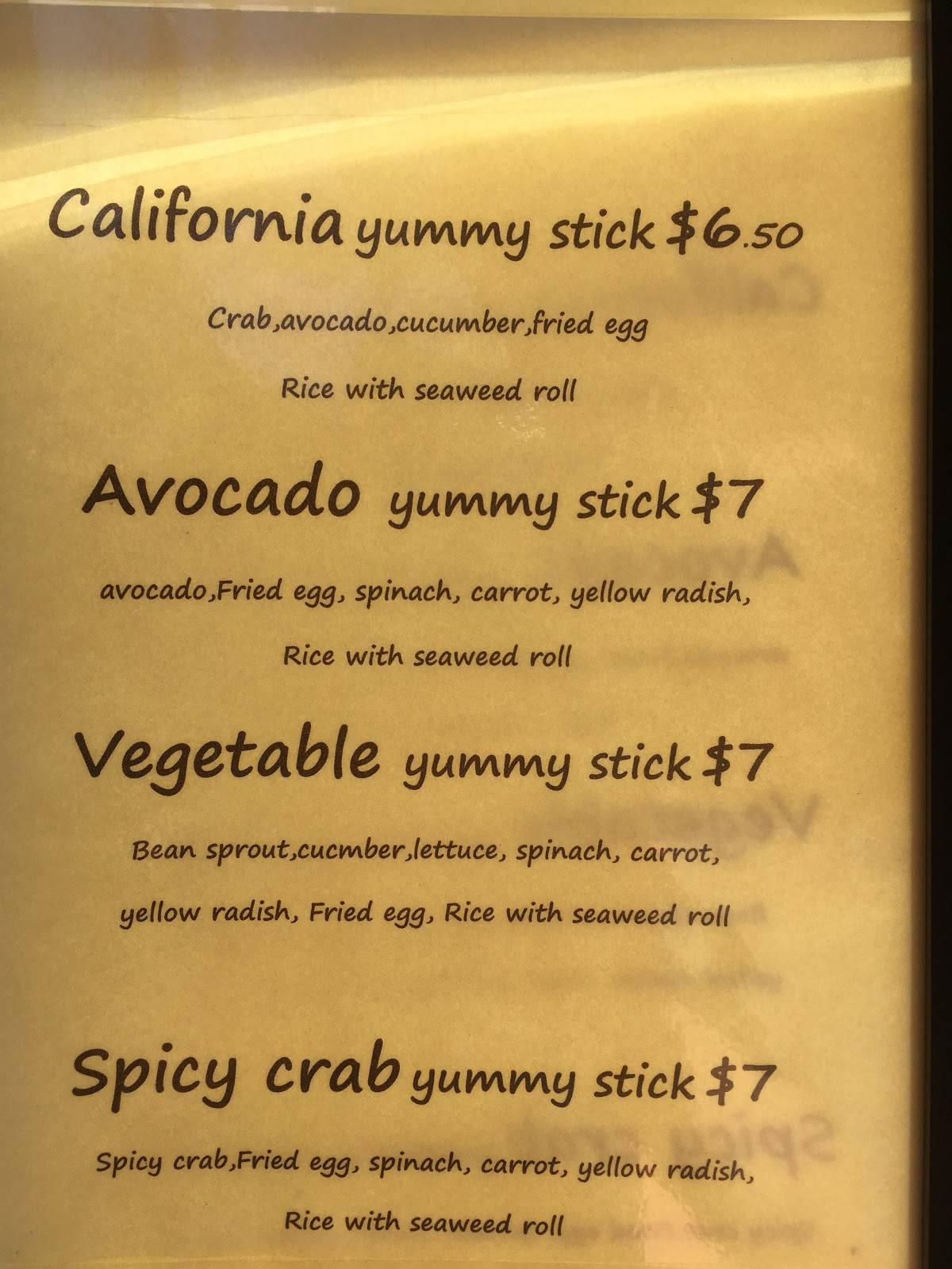 Menu at Yummy Stick restaurant, New York City