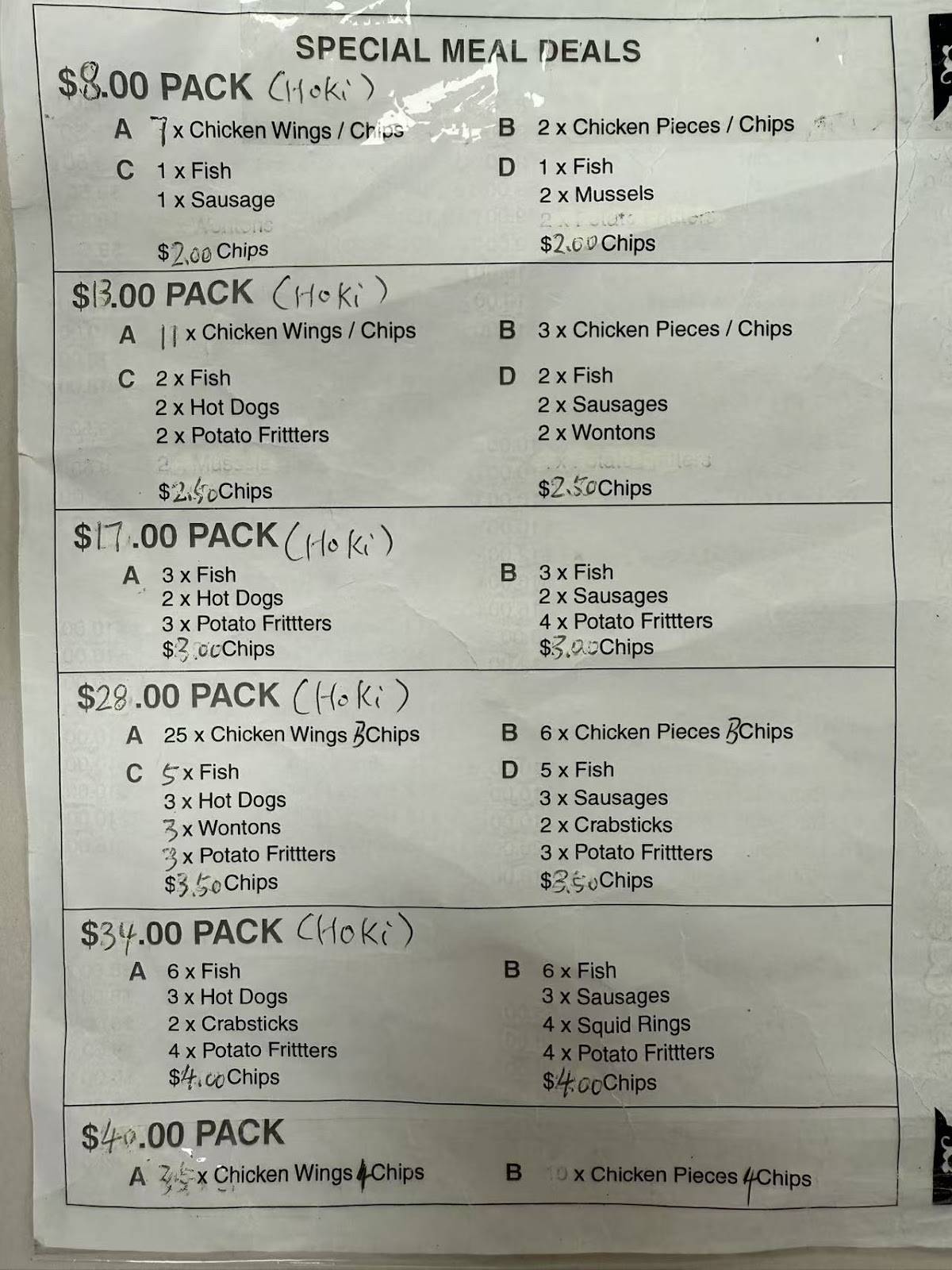 Menu at Yummy Takeaways restaurant, Hamilton