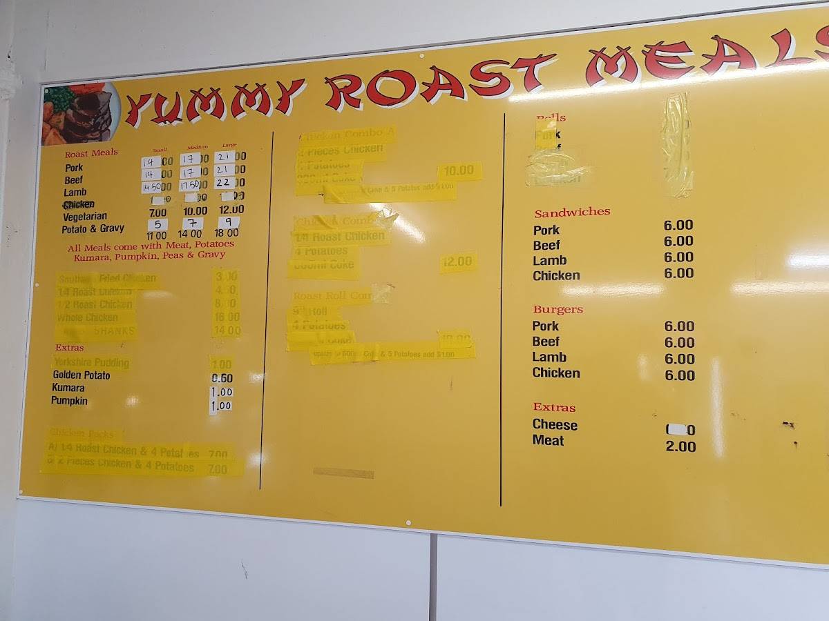 Menu at Yummy's Takeaways restaurant, Hawera
