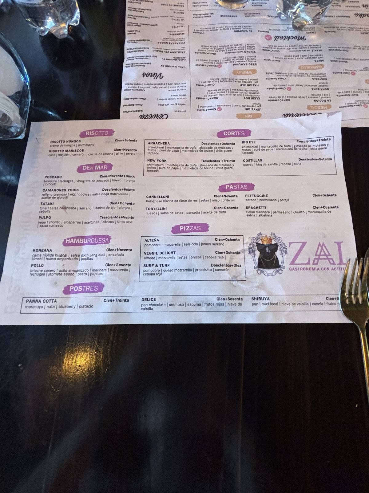 Carta del restaurante ZAI, Tepatitlán del Morelos